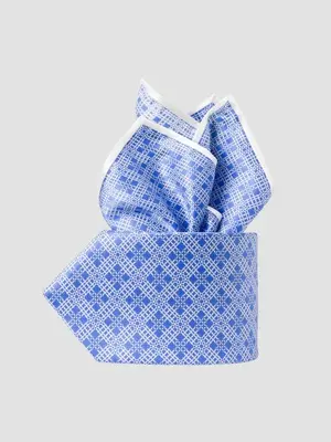 Stefano Ricci Luxury Hand Printed Silk Tie Set Medium Blue