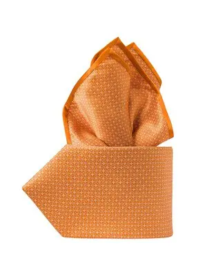 Stefano Ricci Luxury Hand Printed Silk Tie Set Orange