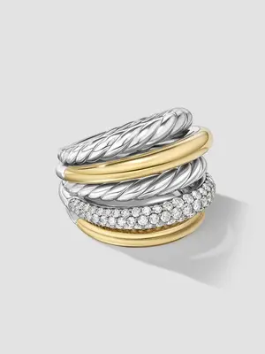 David Yurman Dy Mercer Multi Row Ring In Sterling - Diamond