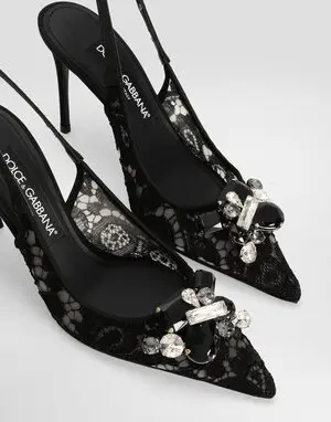 Dolce & Gabbana Rainbow Lurex Lace Slingbacks - Black