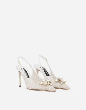 Dolce & Gabbana Lurex Lace Slingbacks With Brooch Grey
