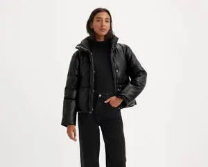LEVI'S Faux Leather Puffer Jacket - Black