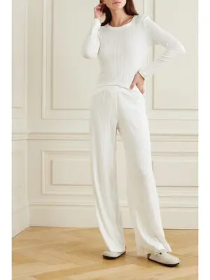 LESET Pointelle-knit Cotton-jersey Top - White