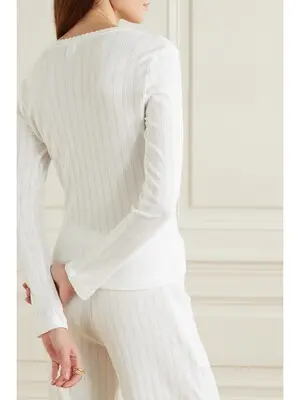 LESET Pointelle-knit Cotton-jersey Top - White