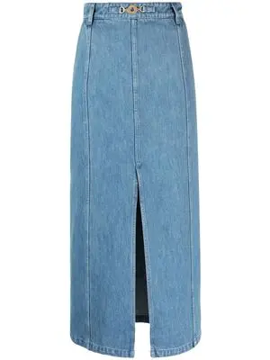 PATOU Slit-detail Denim Midi Skirt - Blue