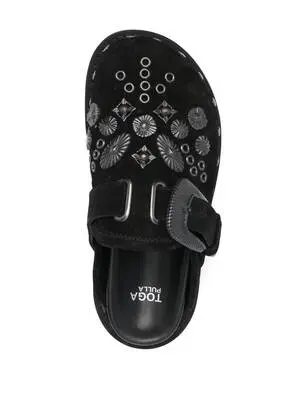 Toga Sabot Metal Suede Mules - Black