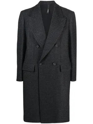 HEVO Martina Franca Houndstooth Midi Coat - Black