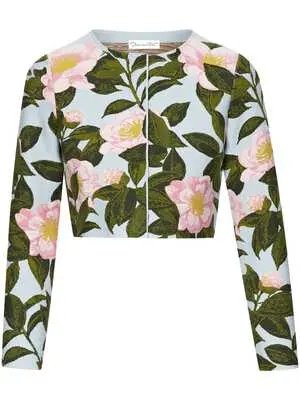 Oscar De La Renta Floral-jacquard Cropped Cardigan - Pink