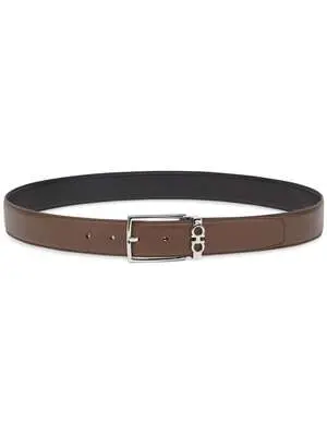 FERRAGAMO Gancini Plaque Leather Belt - Brown