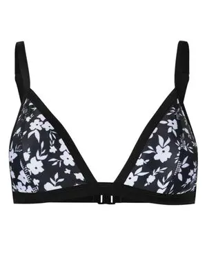 DUSKII Floral Print Triangle Bikini Top - Black
