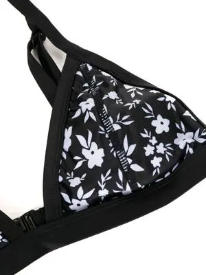 DUSKII Floral Print Triangle Bikini Top - Black