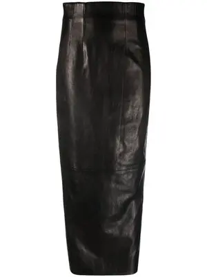 Khaite The Loxley Leather Midi Skirt - Black