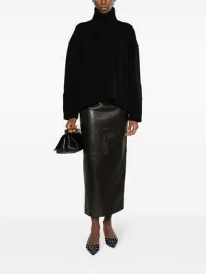 Khaite The Loxley Leather Midi Skirt - Black