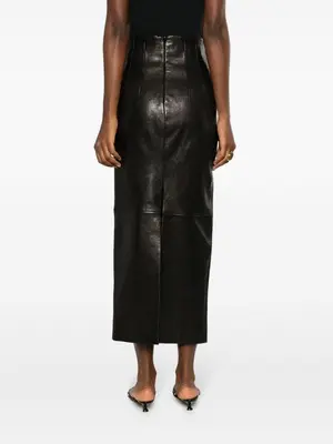 Khaite The Loxley Leather Midi Skirt - Black