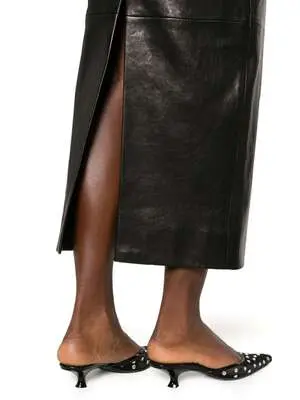 Khaite The Loxley Leather Midi Skirt - Black