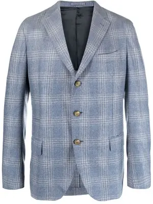 Eleventy Check-pattern Single-breasted Blazer - Blue
