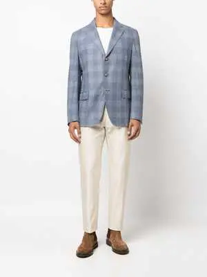 Eleventy Check-pattern Single-breasted Blazer - Blue
