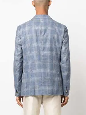 Eleventy Check-pattern Single-breasted Blazer - Blue