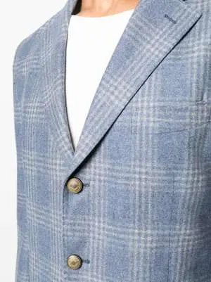 Eleventy Check-pattern Single-breasted Blazer - Blue