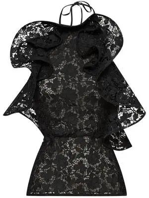 Oscar De La Renta Gardenia Guipure Ruffle Blouse - Black