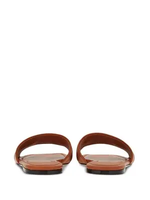 FERRAGAMO Leather Flat Slide With Gancini Ornament - Brown