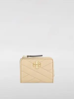 Tory Burch Kira Quilted Nappa Wallet With Double T Metal Logo Beige