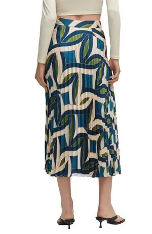 Mango Pleated Printed Midi Skirt