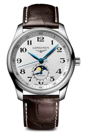 LONGINES Master Automatic Leather Strap Watch - White/brown
