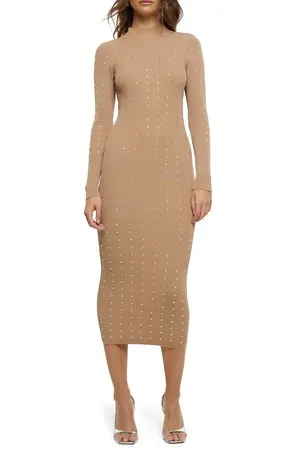RIVER ISLAND Heatseal Long Sleeve Knit Midi Dress