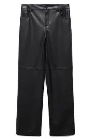 Mango High Waist Straight Leg Faux Leather Pants