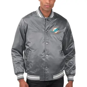 STARTER Miami Dolphins Locker Room Satin Varsity Jacket - Gray