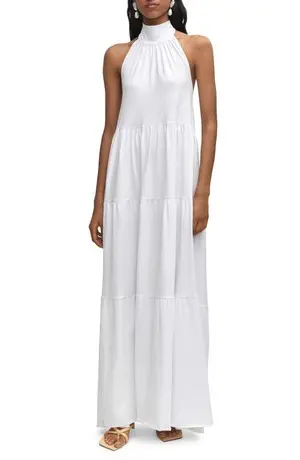 halter neck dress cotton Ivory Cotton Eyelet Lace Halter Neck Maxi Dress