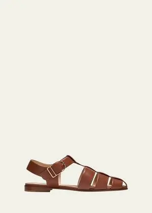Gabriela Hearst Lynn Leather Fisherman Sandals Cognac