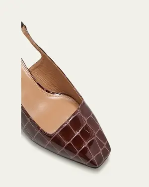 AQUAZZURA Ginza Croco Slingback Ballerina Pumps - Espresso