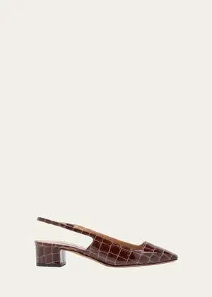 AQUAZZURA Ginza Croco Slingback Ballerina Pumps - Espresso
