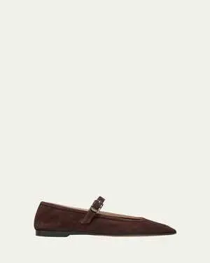 Le Monde Beryl Suede Mary Jane Ballerina Flats - Chocolate