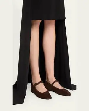 Le Monde Beryl Suede Mary Jane Ballerina Flats - Chocolate