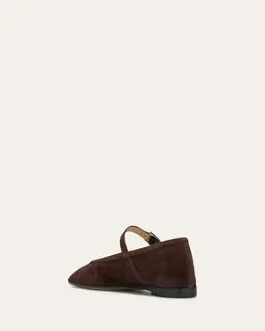 Le Monde Beryl Suede Mary Jane Ballerina Flats - Chocolate