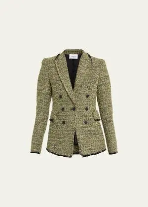 Akris Double-Breasted Illusion Tweed Blazer Jacket - Sage-black