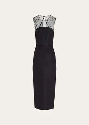 Monique Lhuillier Sheath Dress With Polka Dot Mesh Detail - Noir |  Editorialist