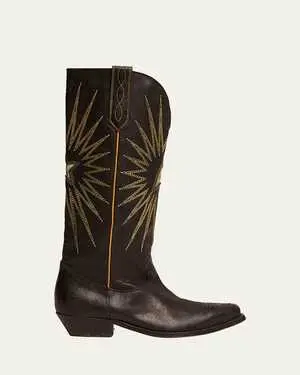 GOLDEN GOOSE Wish Star Embroidered Western Boots - Black