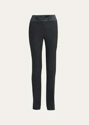 FERRAGAMO Satin-Panel Bootcut-Leg Crepe Pants - Nero