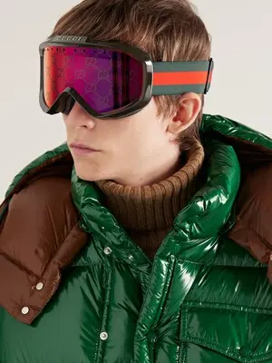 Gucci Webbing-trimmed Acetate Mirrored Ski Goggles