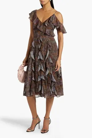 MIKAEL AGHAL Ruffled Printed Midi Dress