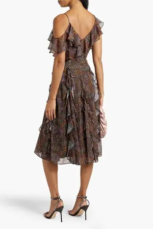 MIKAEL AGHAL Ruffled Printed Midi Dress