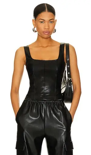 Heartloom Faux Leather Ribbed Tank - Black