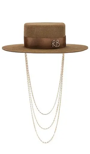 Ruslan Baginskiy Monogram Embellished Canotier Hat - Beige