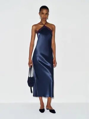 Bias Panel Silk Midi Dresses