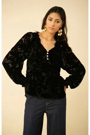 Hale Bob Nova Velvet Burnout Top - Black