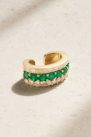 ANITA KO Lola 18-karat Gold, Emerald And Diamond Ear Cuff - Green